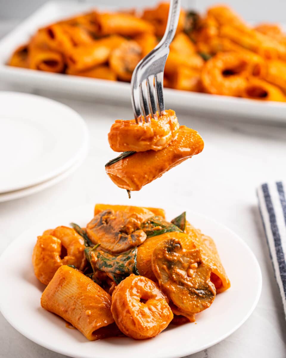 Creamy Gochujang Pasta with Shrimp & Spinach | Savory Sweet Spoon