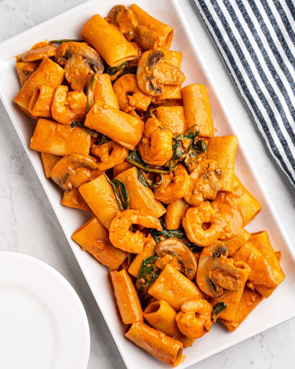 Creamy Gochujang Pasta with Shrimp & Spinach | Savory Sweet Spoon